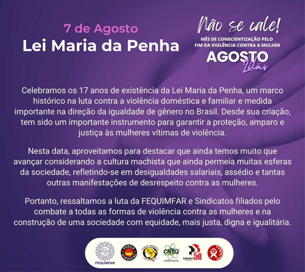 Lei Maria da Penha completa 17 anos - FEQUIMFAR
